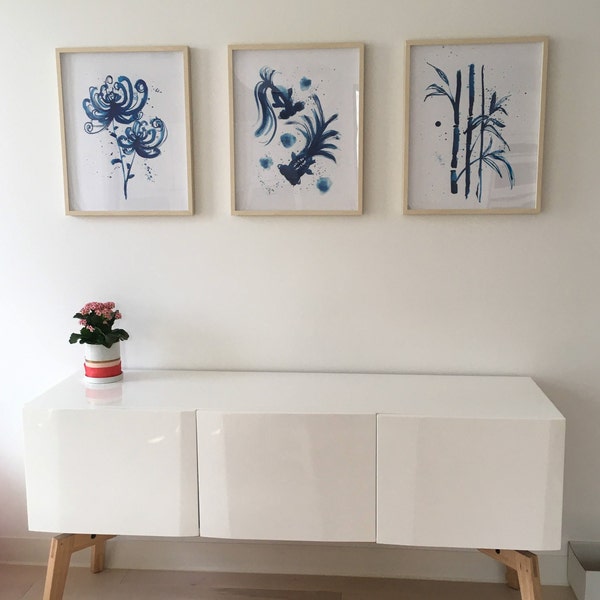 Black and White Yoga Poses Large Wall Art Set of 3, Asana Illustration ...