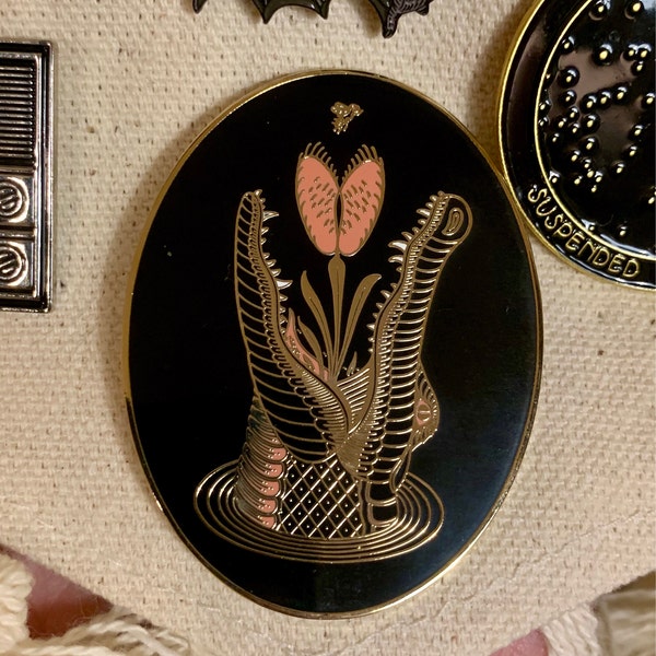 Alligator Venus Fly Trap Enamel Lapel Pin / Artist Series Pin by Jared Tuttle / Gold Botanical ...