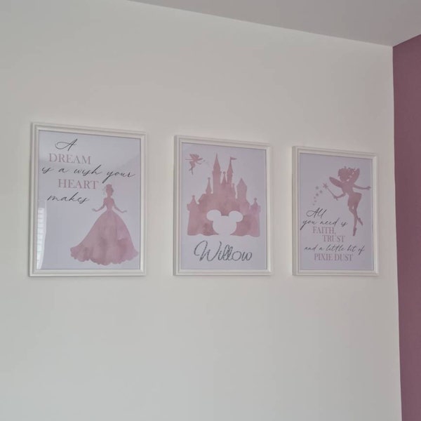 Personalised Princess Prints, Set of 3, Nursery Decor, Nursery Prints ...