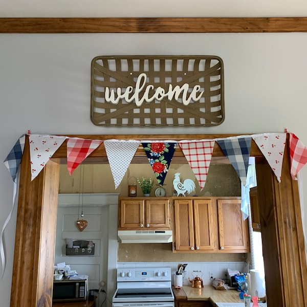 Blue Gingham Party Banner, Bunting, Pennant Flags, Vintage Style ...