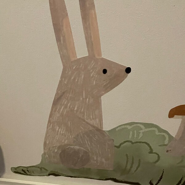 Pencil Rabbit and Mushrooms Fabric Wall Stickers. Removable & Reusable ...