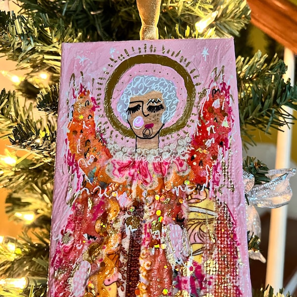Mixed Media Angel Original - "bernadette" - 4x6 Stretched Canvas - Etsy