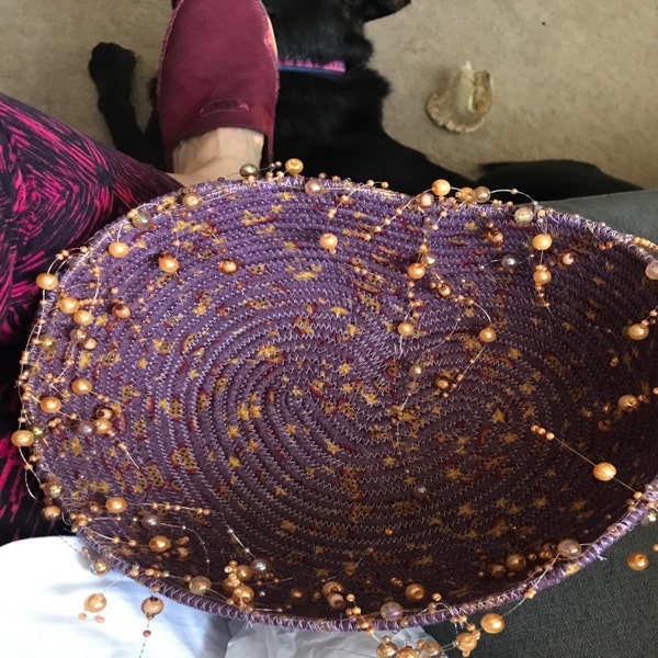 Resin Rope Coiled Basket Bowl Pottery Artisan Blue Turquoise White ...