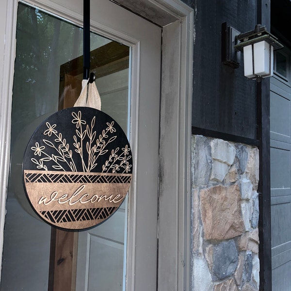 Wooden Welcome Door Hanger | Front Door Decor | Front Door Sign ...