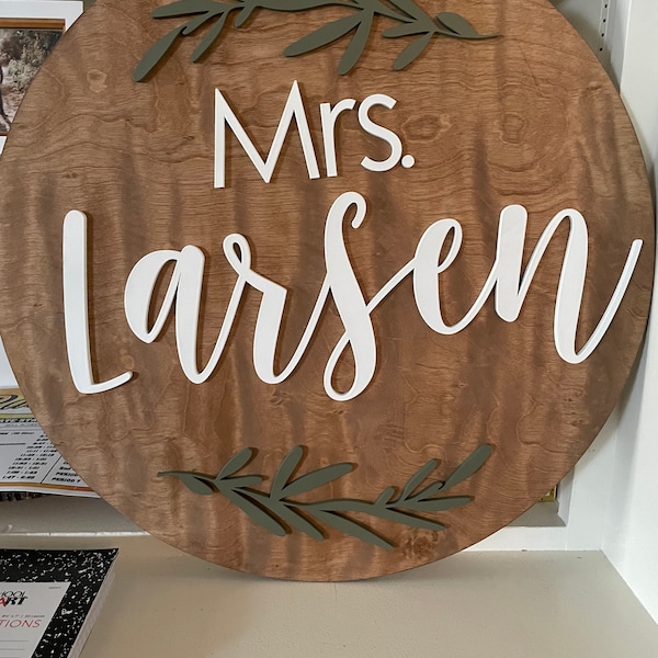 Teacher Name Sign, Teacher Appreciation Gift, Round Teacher Sign, Door ...