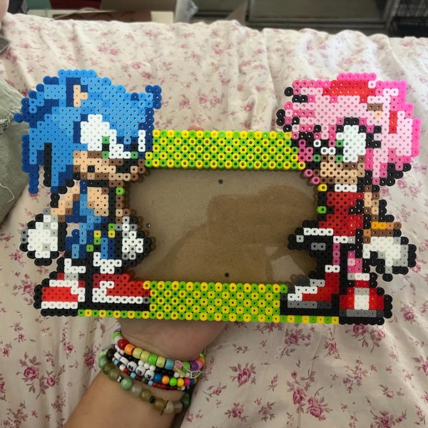Sonic Picture Frame! Perler Picture Frame, Video Game Photo Frame ...