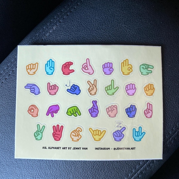 Colourful ASL Alphabet Sticker Sheet - Etsy