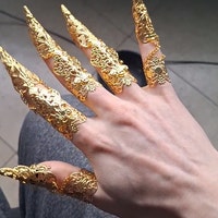 Full Armor Articulated Finger Claws Nails Ring Gold Set Style 2 ...