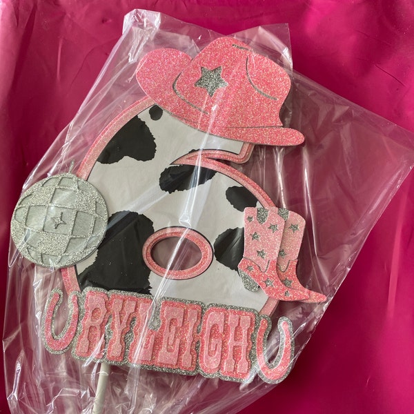 Disco Cowgirl Personalized Cake Topper, Space Cowgirl, Boots & Bling ...