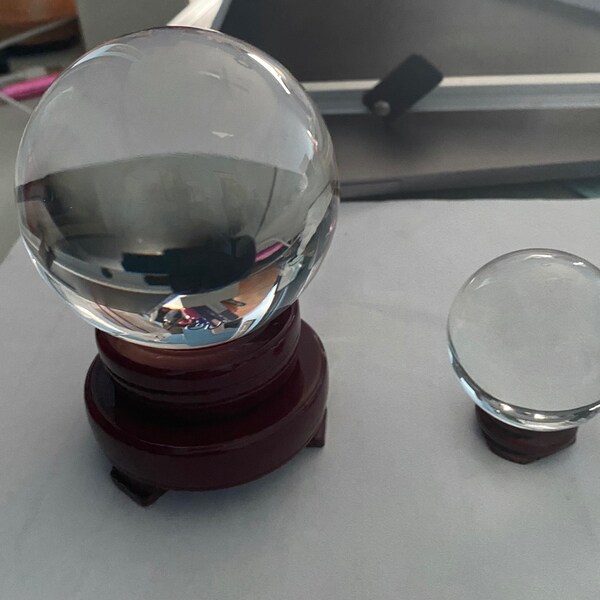 Crystal Clear Leaded Crystal Ball With Wood Stand Gazing Crystal Ball ...