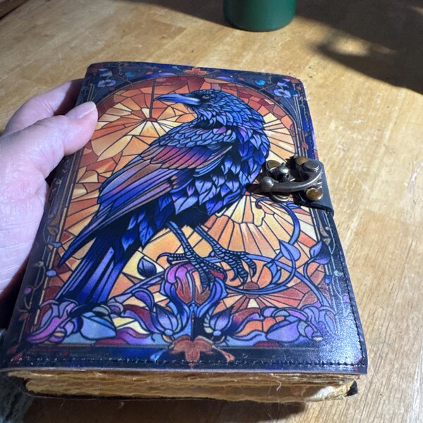 Leather Journal Gothic Notebook the Raven Grimoire Print - Vintage ...
