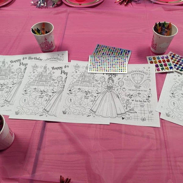 Printable Princess Coloring Placemat, Fairytale, Personalized, Digital ...