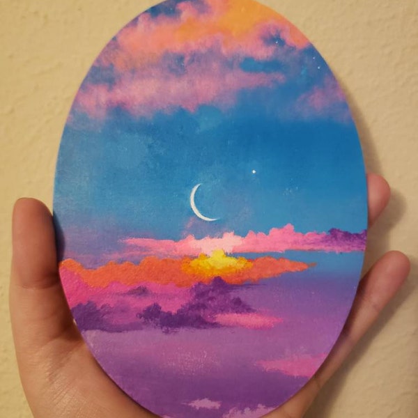 Floating in Pink Clouds Gouache Painting // Dreamy Skies // Celestial ...