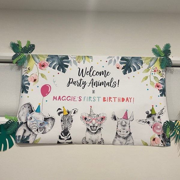 Editable Party Animals Birthday Backdrop Banner Welcome Safari Animals ...