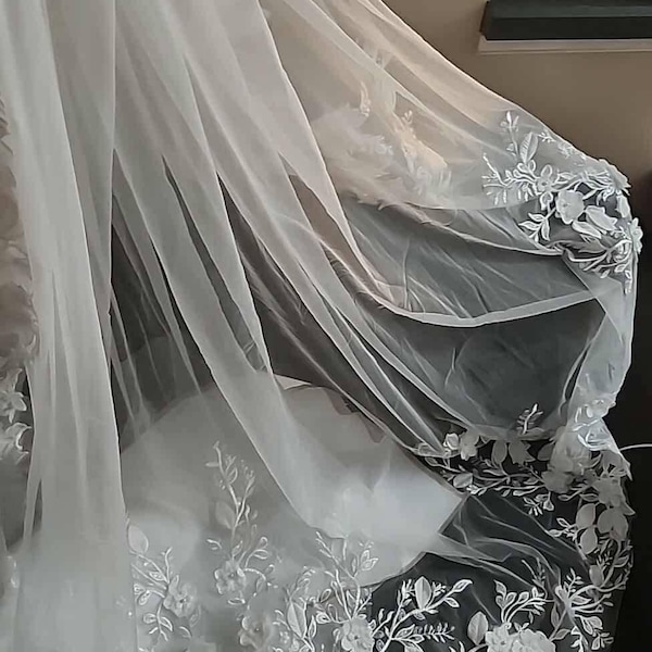Scallop Cut Veil Flower, Mermaid Tail Bridal Veil, Veil Wedding ...