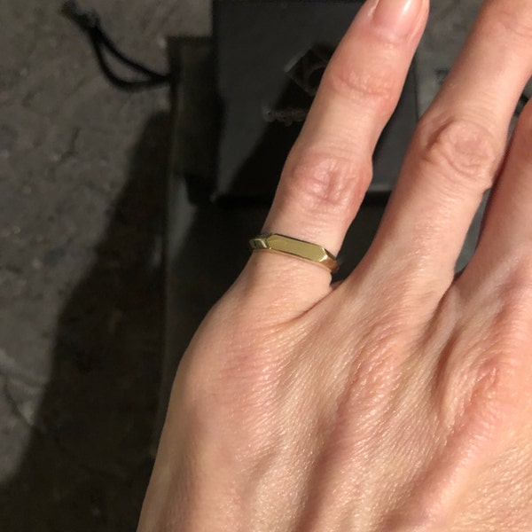 14K Gold Simple Rectangle Ring, Personalized Rectangle Ring, Custom ...