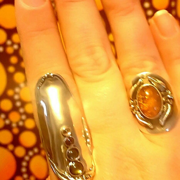 Full Finger Ring, Sterling Silver Multi-stone Big Ring, Long Bohemian ...
