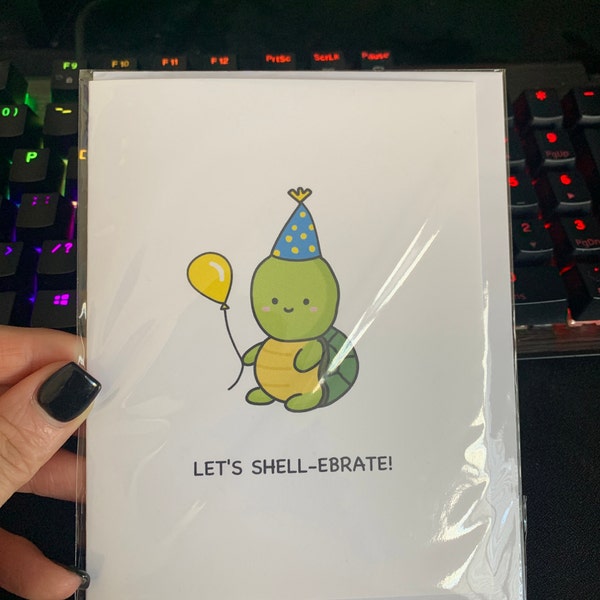 Cute Turtle Birthday Card, Punny, Funny, Congratulations, Celebration ...