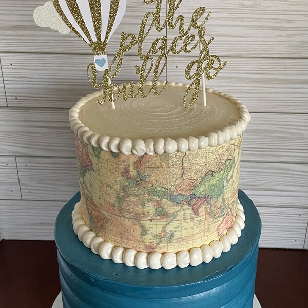 Vintage World Map Edible Cake Wrap or Pinwheel and Congrats Cake ...