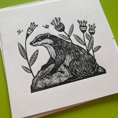 Badger Black Hand Printed Original Linocut Greetings Card - Etsy