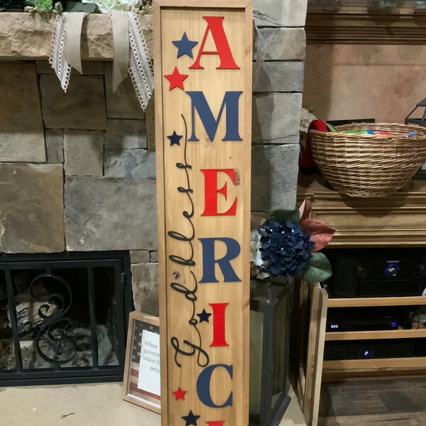Patriotic Porch Sign | Flag Porch Sign | Double Sided Sign | 4th of ...