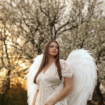 Fluffy White Angel Wings for a Photoshoot, Exclusive Heart-shaped Wings ...