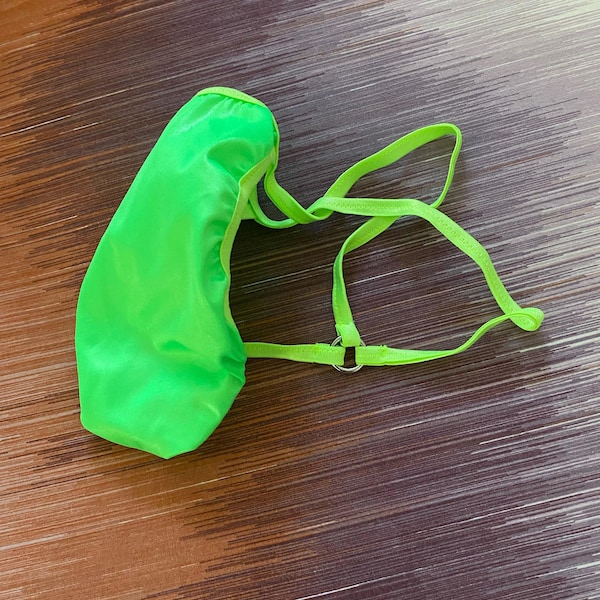 Womens LATEX RUBBER Micro Thong BIKINI Side Ties Tan Beach Fetish Nudist Dancer Bright Jelly ...