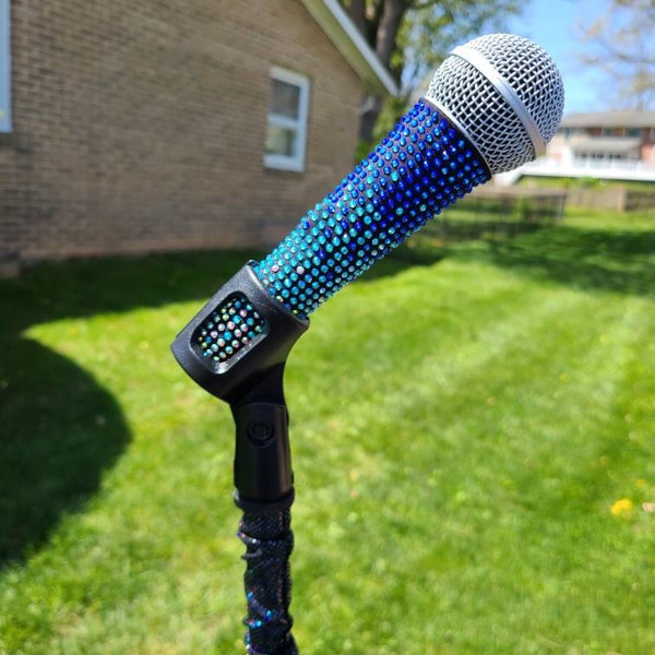 Rhinestone Striped Microphone Sleeve Cover for Wireless Mics Rainbow ...