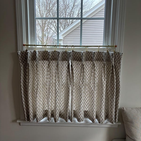 Pleated Lynn Block Print Cafe Curtain , Tier Curtains, Kitchen Curtains ...