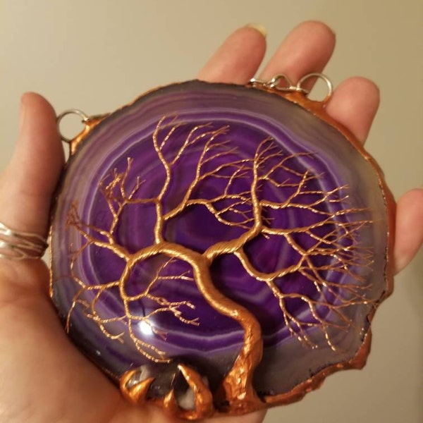 Gray Tree of Life Agate Display Art Sculpture With Gemstones - Etsy