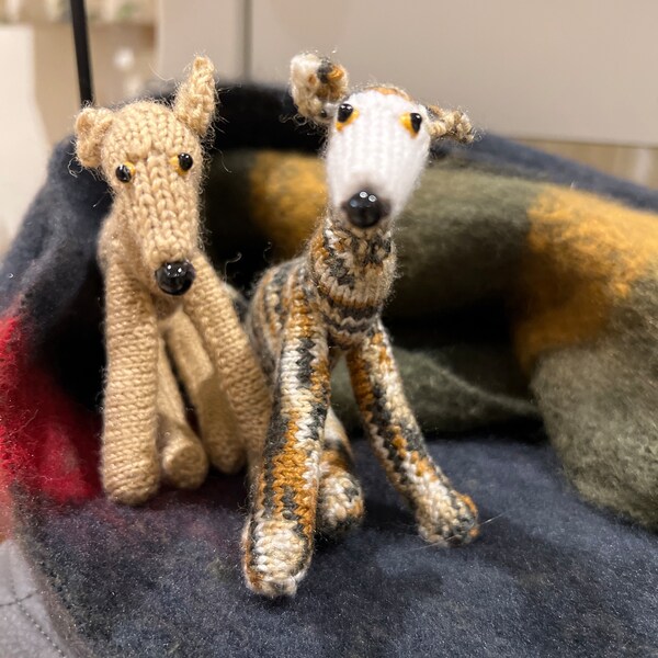 Lurcher Fluffy Scruffy Hairy Hand Knitted Sighthound Silver Light Grey ...