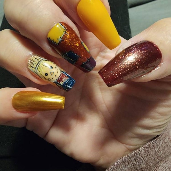 Scarecrow Press on Nails |fall Nails | Autumn Nails | Autumnal ...