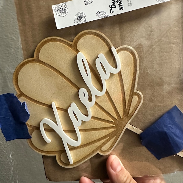Wooden Shell Custom Cake Topper With Acrylic Name Birthday Cake Topper ...