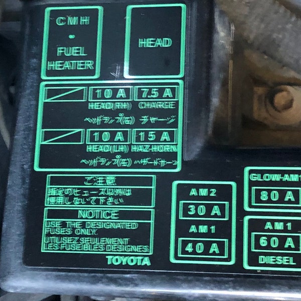 Toyota 1984-89 Engine Bay Fuse Box Label (15 AMP) - Etsy