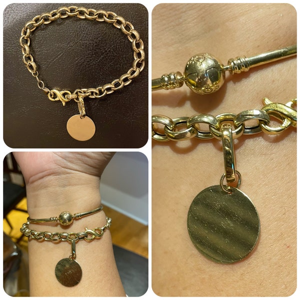 14k Solid Gold Custom Engrave Disc Pendant, Personalized Solid Gold ...