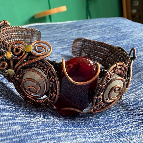 Copper Ruby Zoisite Cuff Bracelet Copper Wire Wrapped Gemstone Bangle ...