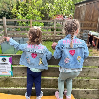 Personalised Custom Denim Jacket Kids Unisex Patch Ruffle Frill Back ...