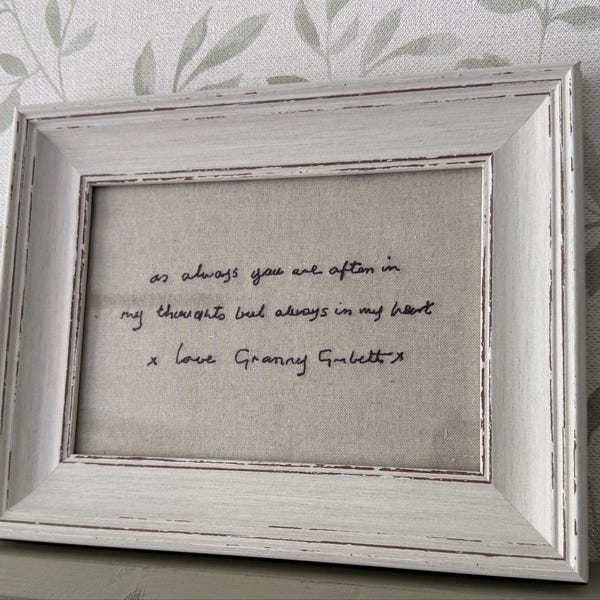 Handwritten Embroidery Art - Custom Framed Message From a Loved One ...