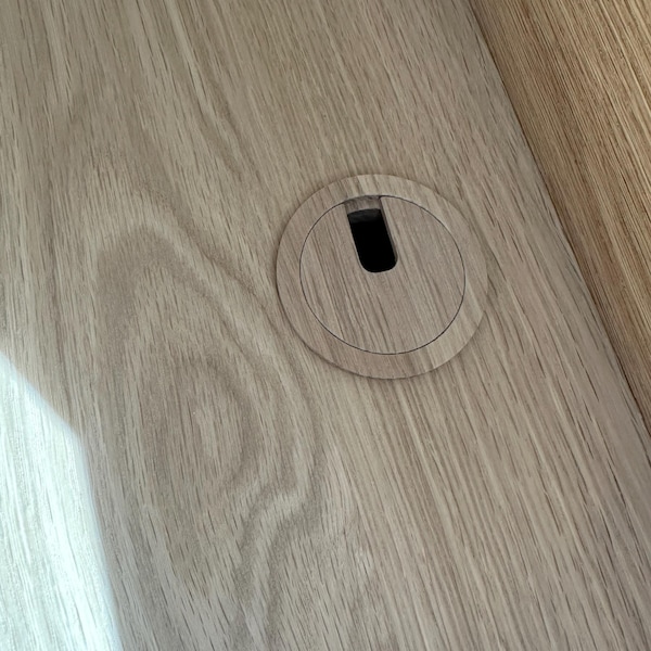 White Oak Wood Desk Cable Grommet: 2 1/4" or 2 1/2". 2 Piece Style Raw ...