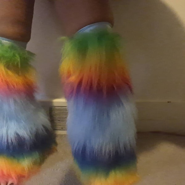 Fluffy Furry Leg Warmers Neon Plain Faux Fur Lots of Colours Rave Punk ...