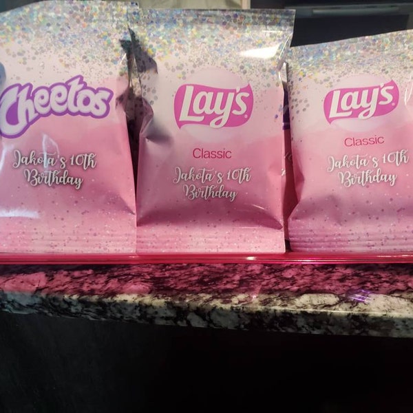 Pink Birthday Party Chip Bags Glitter Birthday Party Chips Girl Party ...