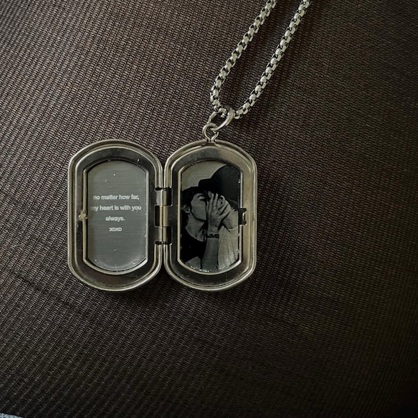 Mens Dog Tag Locket, Dog Tag Locket Necklace, Silver Dog Tag Photo ...