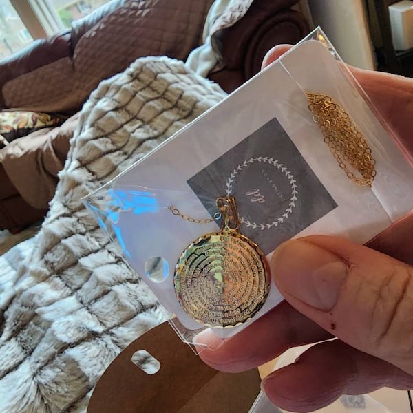 Large Gold Medallion Script Pendant Necklace, Father Prayer Pendant ...