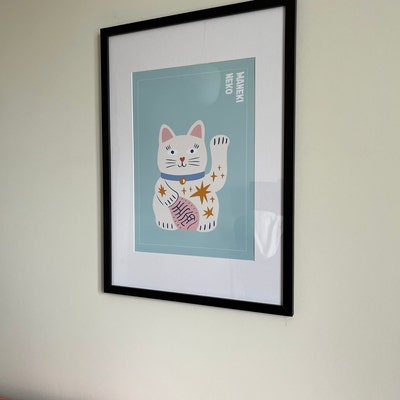 Lucky Cat Print, Maneki Neko Wall Art, Quirky Illustration, Gallery ...