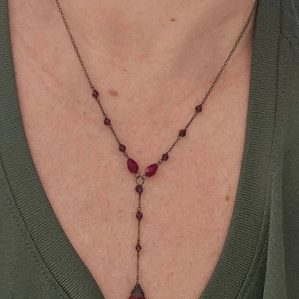 Genuine Garnet Stones, Dainty Delicate Minimalist Necklace, Oxidized ...