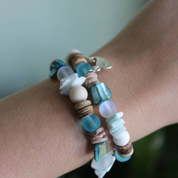 2 Beach Bracelets, Boho Bracelets, Sea Glass Bracelets, Beachy Bracelets, Coastal Style ...