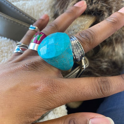 Handmade Turquoise Stone Ring Chunky Stone Ring Stone Band Ring Wide ...