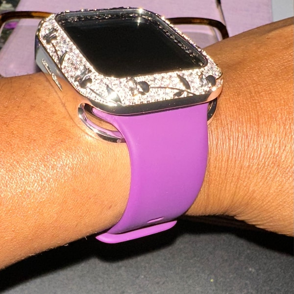 Swarovski Crystal Apple Watch Cover Silver, Apple Watch Case Floral ...