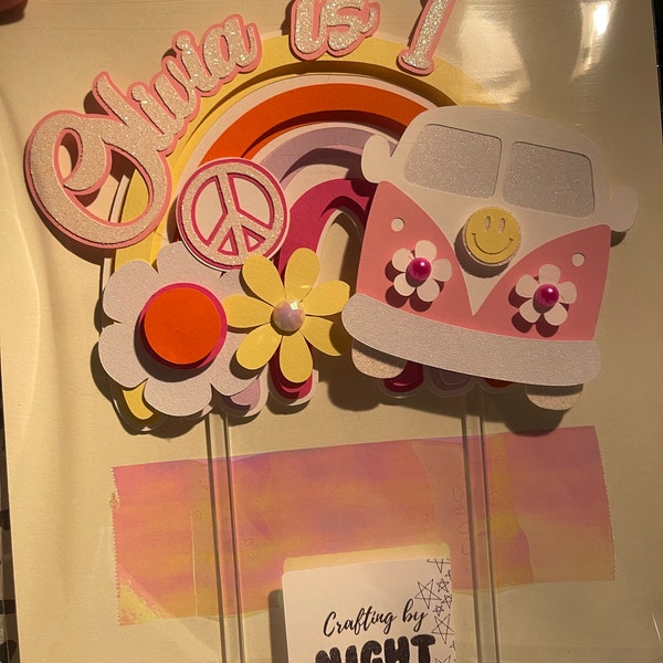 Groovy Rainbow Cake Topper | Birthday Party Decor | Retro Bus One, Two ...