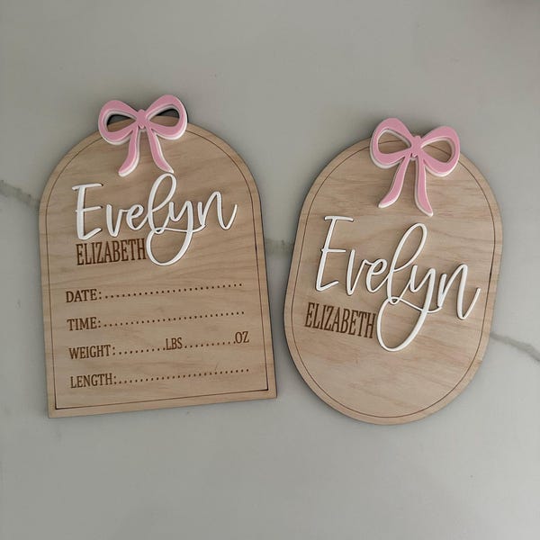 Baby Bow Birth Sign | Baby Birth Announcement | Arched Wooden Birth ...